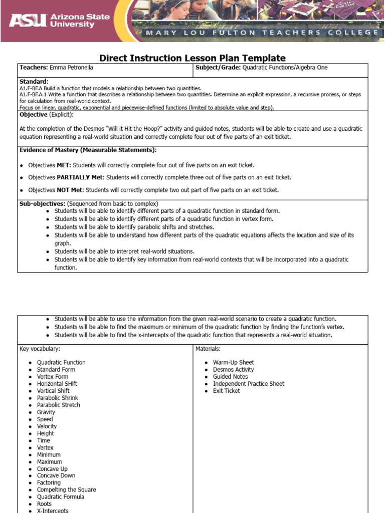 pa 2 lesson plan | PDF | Quadratic Equation | Function (Mathematics)