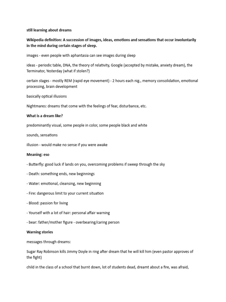 Understanding Dreams: Types and Meanings | PDF