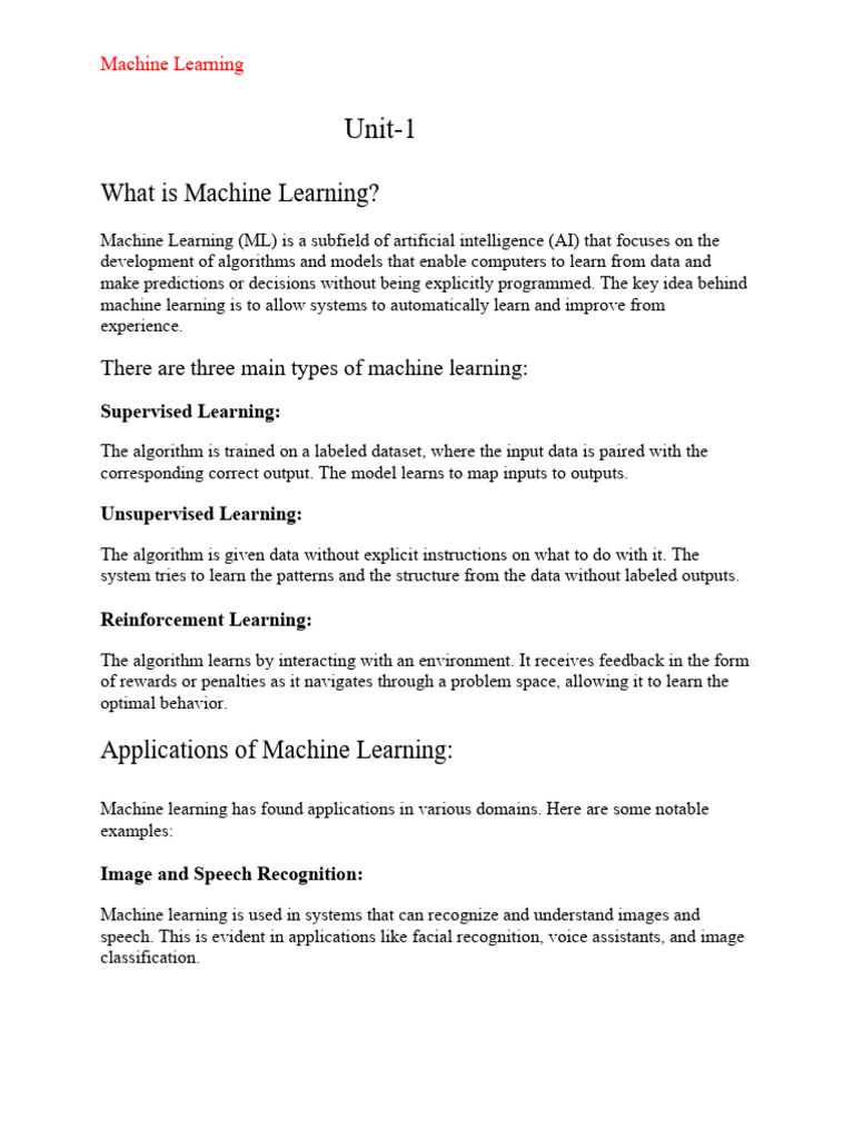 Unit 1 Machine Learning | PDF | Machine Learning | Mean Squared Error