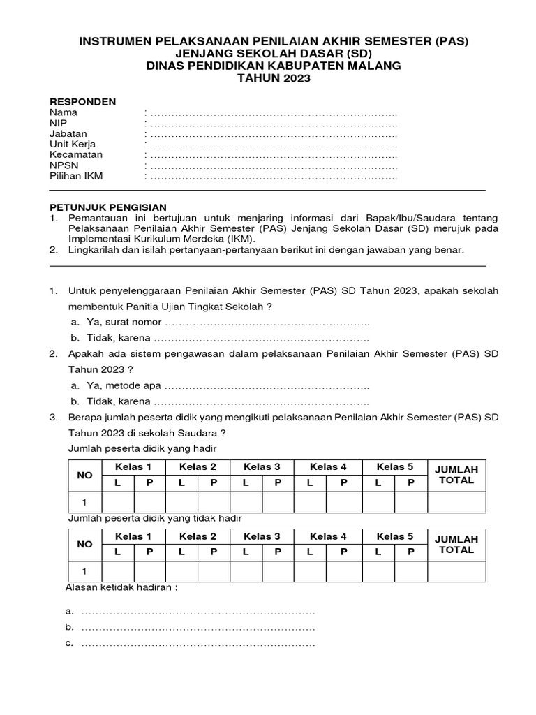 Instrumen Monev Pas 2023 | PDF