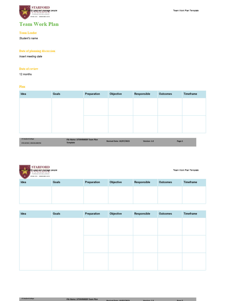 SITXHRM009 Team Work Plan Template | PDF | Foodservice | Cooking