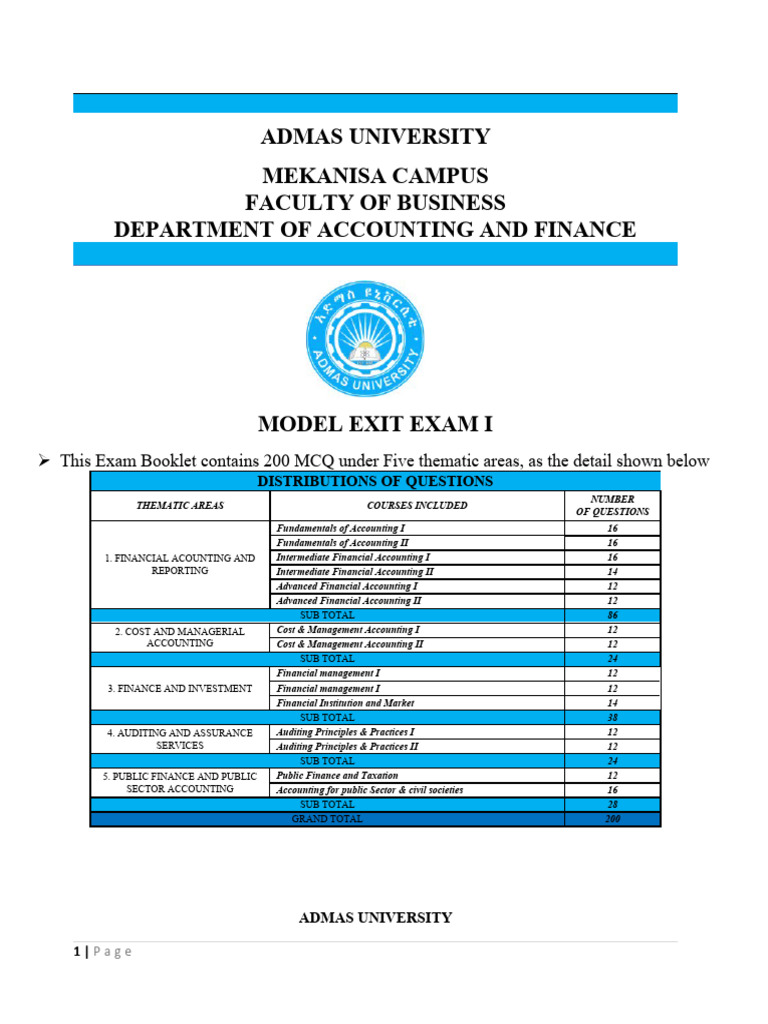 Model Exam (Aa) | PDF | Debits And Credits | Financial Services