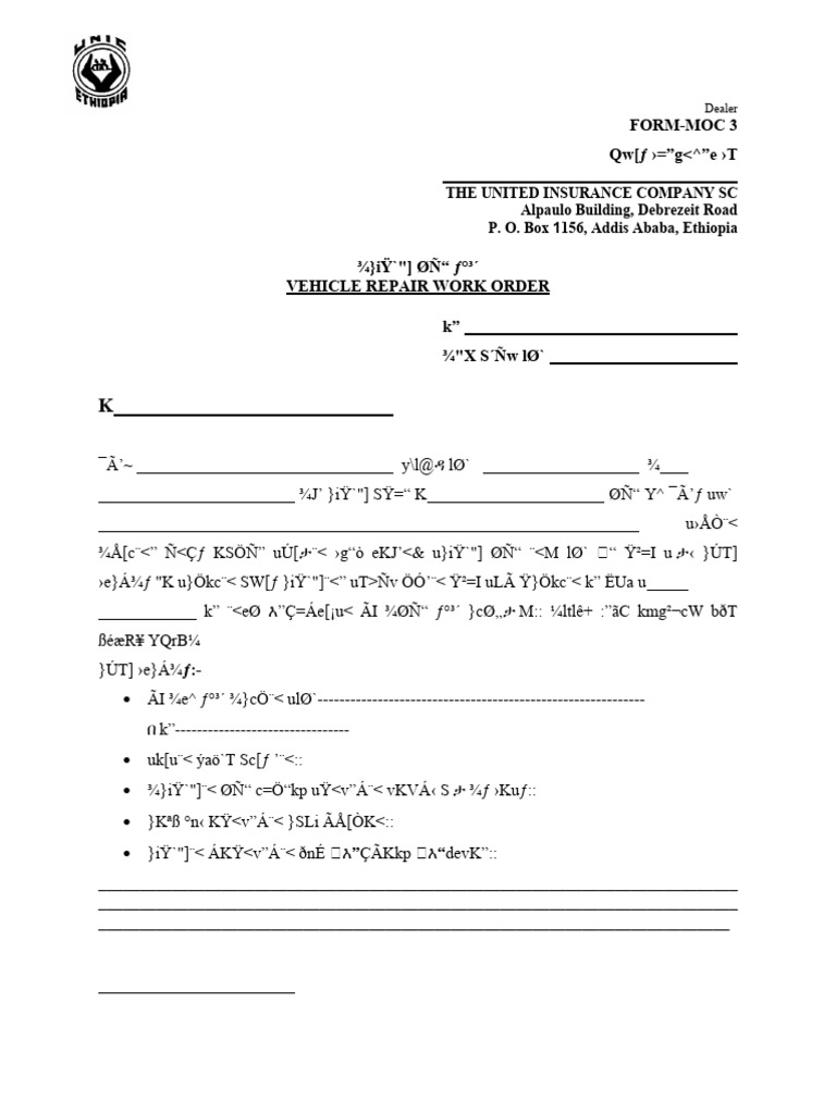Dealer VEHICLE WORK ORDER | PDF
