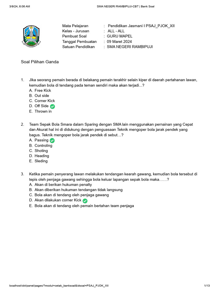 Soal Psaj Pjok Xii | PDF | Olahraga & Rekreasi