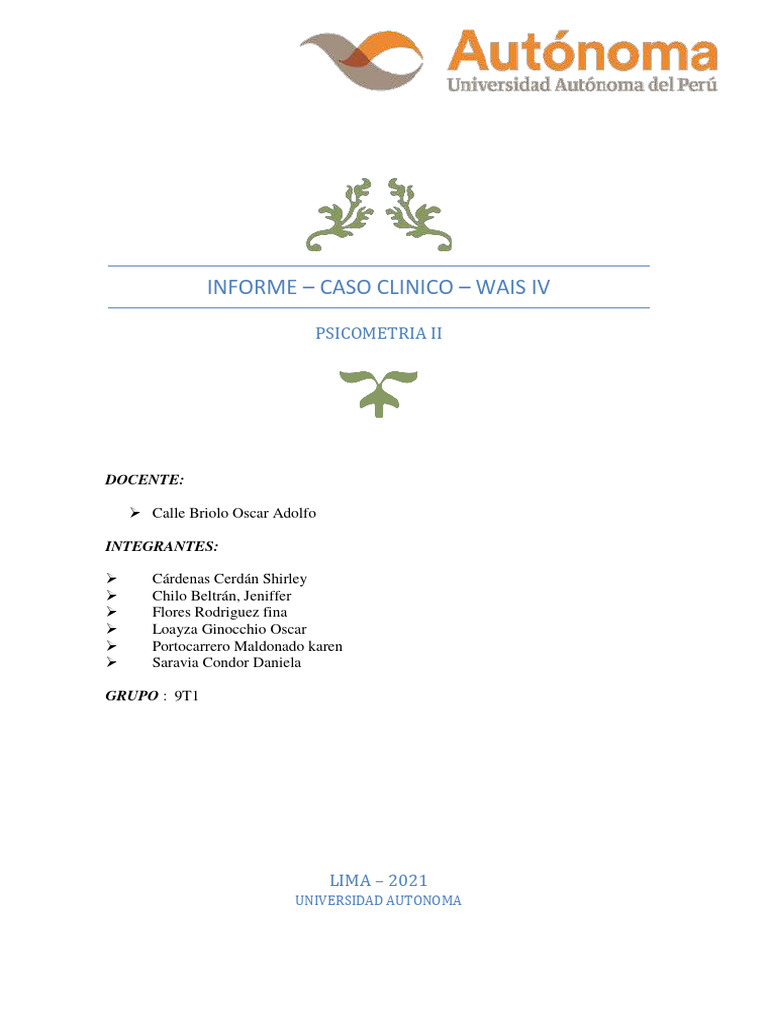Informe WAIS IV: Evaluación Psicológica | PDF | Escala de inteligencia ...