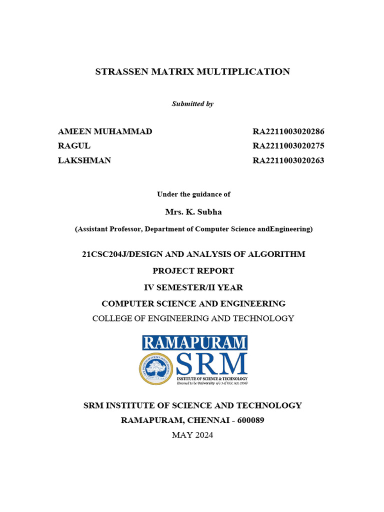 Strassen Matrix Multiplication: Under The Guidance of | PDF | Matrix ... Strassen Matrix Multiplication: Under The Guidance of | PDF | Matrix ...
