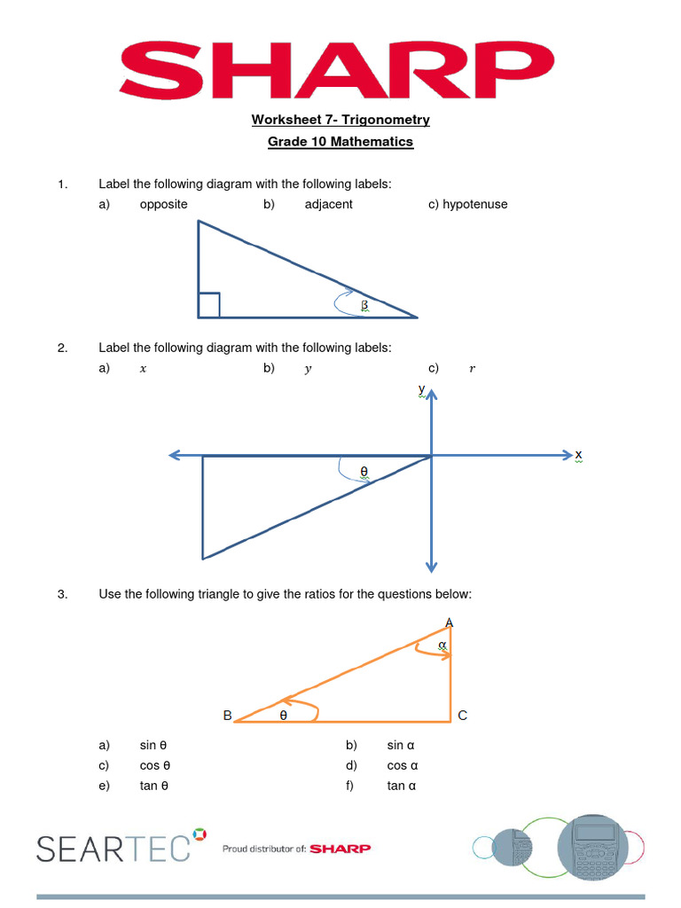 Worksheet 7 Trigonometry Basics Grade 10 Mathematics Pdf Trigonometry Angle