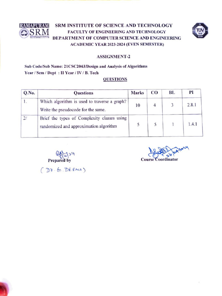 DAA Assignment | PDF | Computers