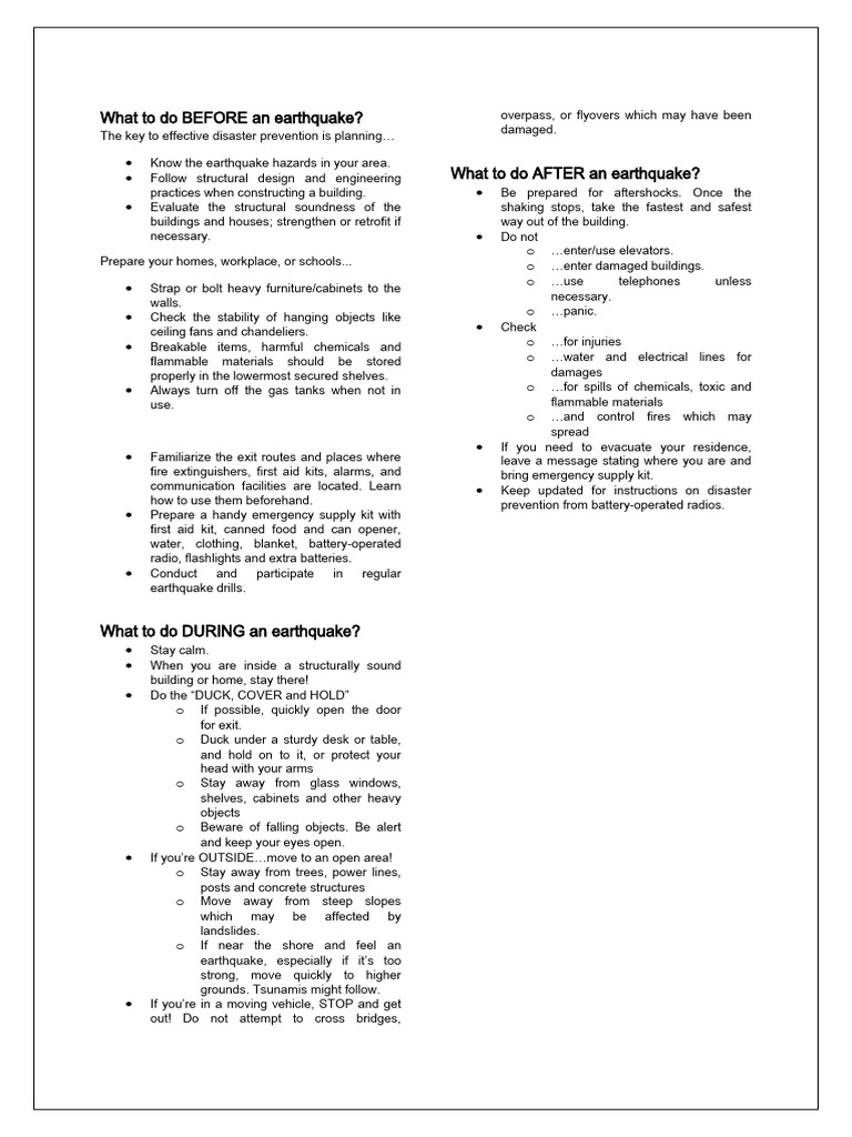 6 Before During and After Earthquake | PDF | Earthquakes | Safety