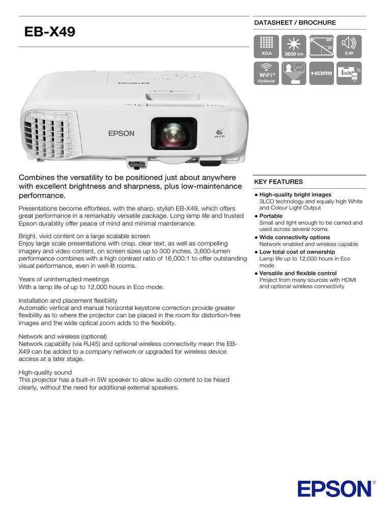 Eb X49.eb x49 Datasheet 1 | PDF | Hdmi | Liquid Crystal Display
