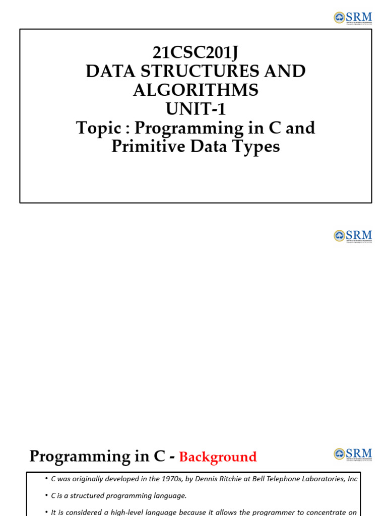 Unit 1 Programming In C And Primitive Data Types Pdf Integer Computer Science Data Type