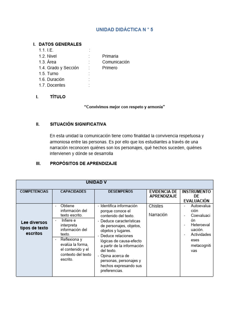 UNIDAD 5 Primer Grado | PDF | Aprendizaje | Comunicación no verbal