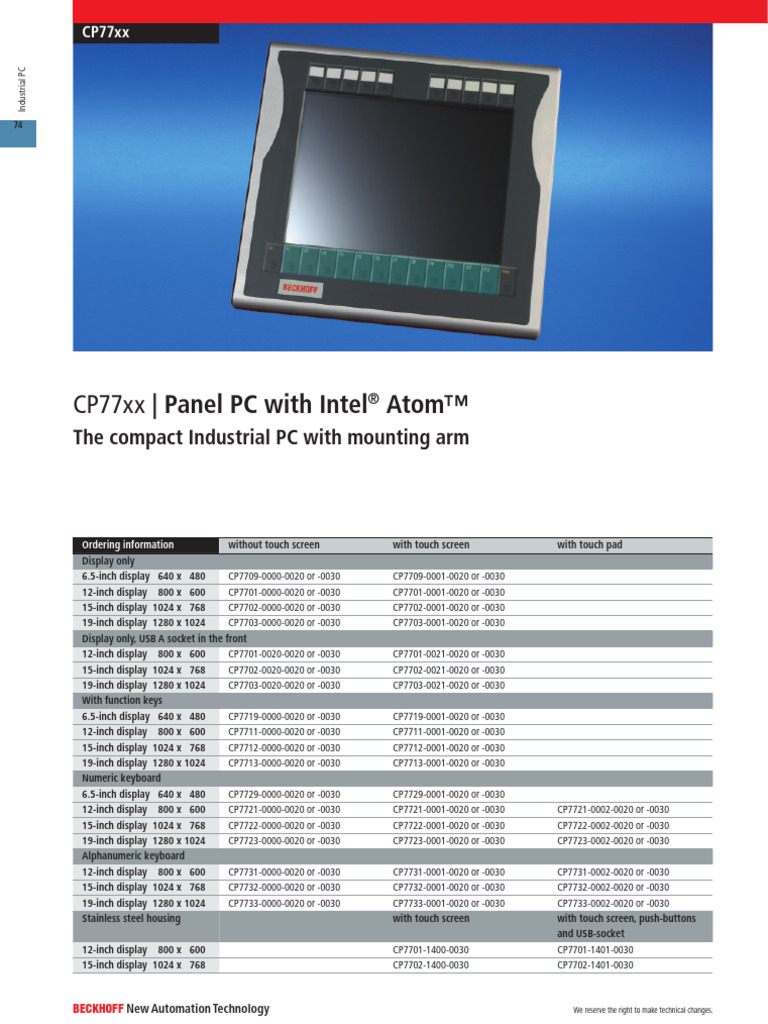 Cp7721 1036 0010 Operator Touch Panel Beckhoff Manual | PDF | Personal ...