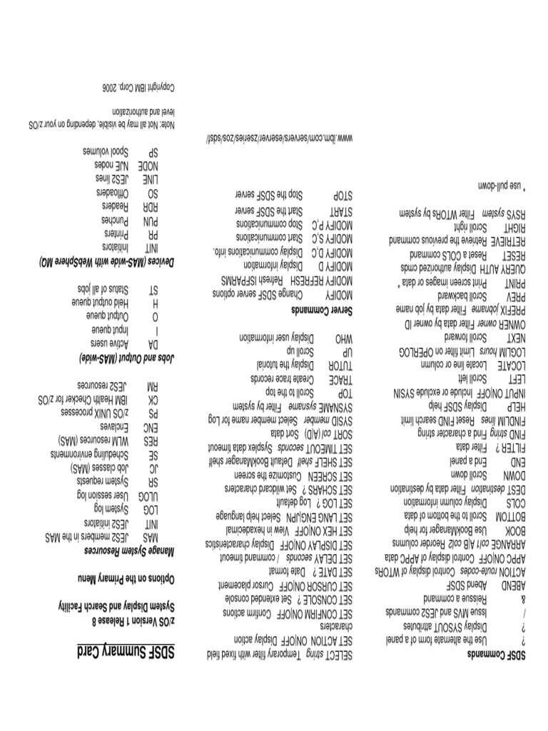 SDSF Summary Card | PDF | Computer Architecture | Operating System Families