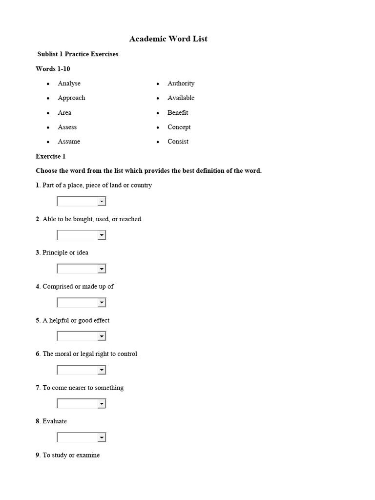 Academic Word List Exercises | PDF | Money | Information