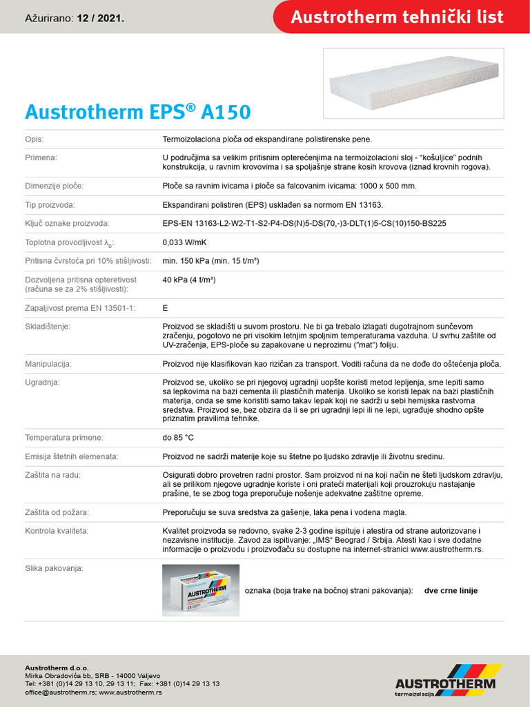 Tehnicki List EPS A150!12!2021 | PDF