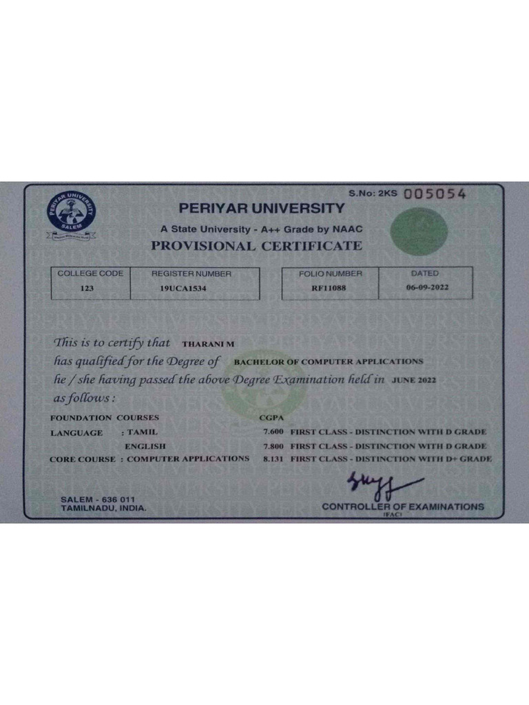 Provisional Certificate | PDF
