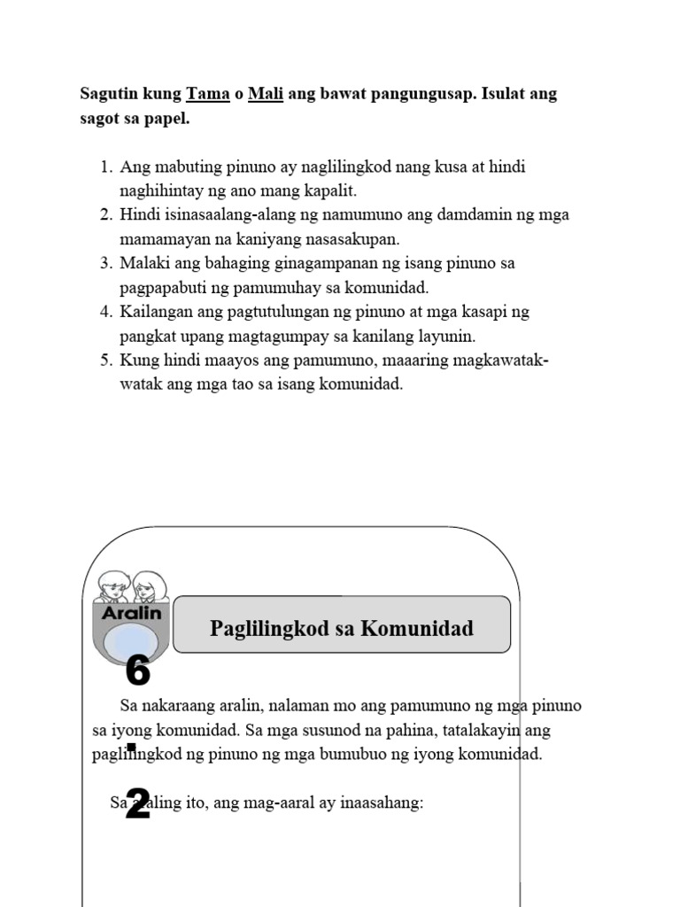 Sagutin kung Tama o Mali ang bawat pangungusap | PDF