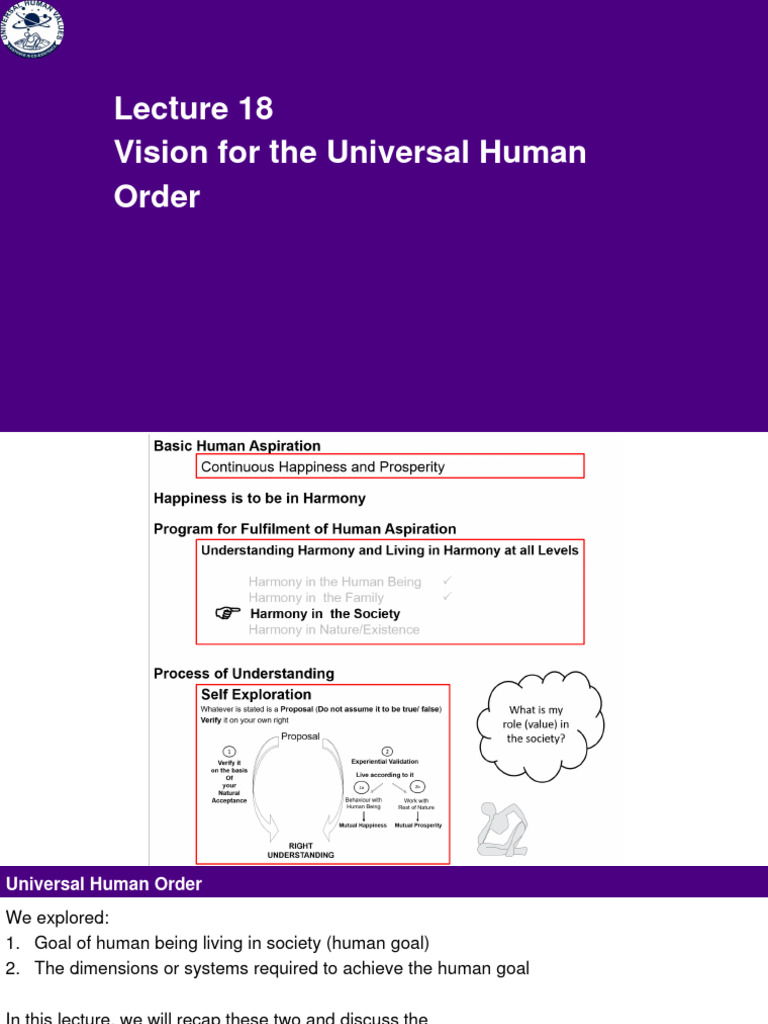 UHV II Lecture 18 - Vision For The Universal Human Order v2 | PDF ...