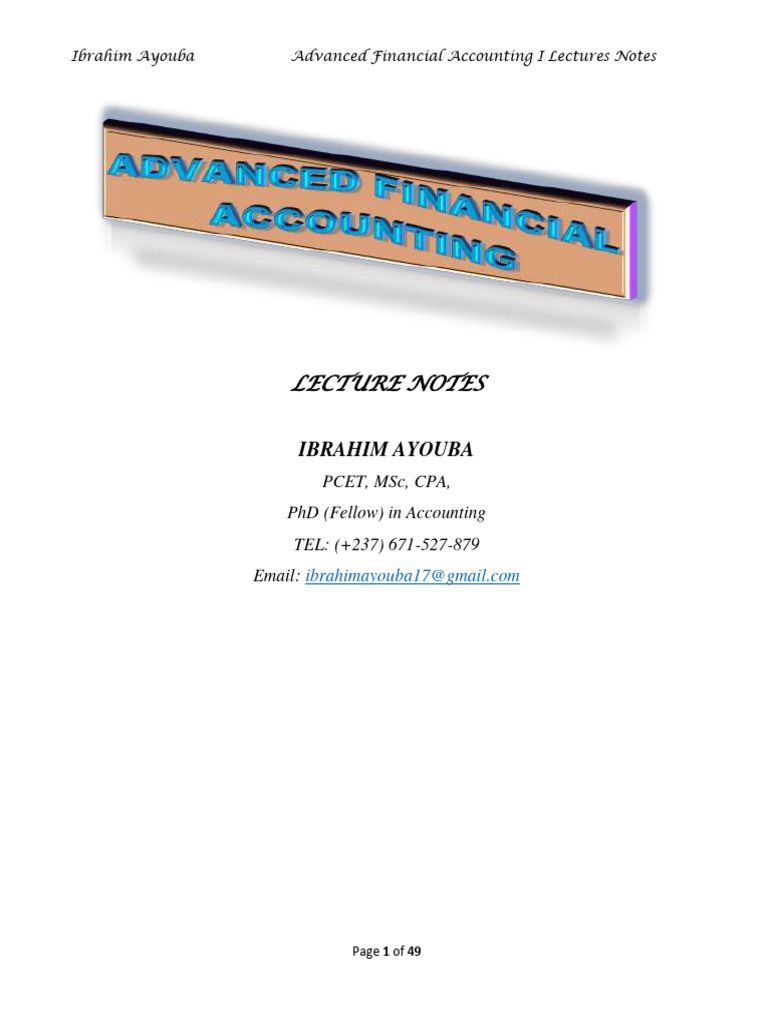 Advanced Financial Accounting I Lecture Note | PDF | Debits And Credits ...