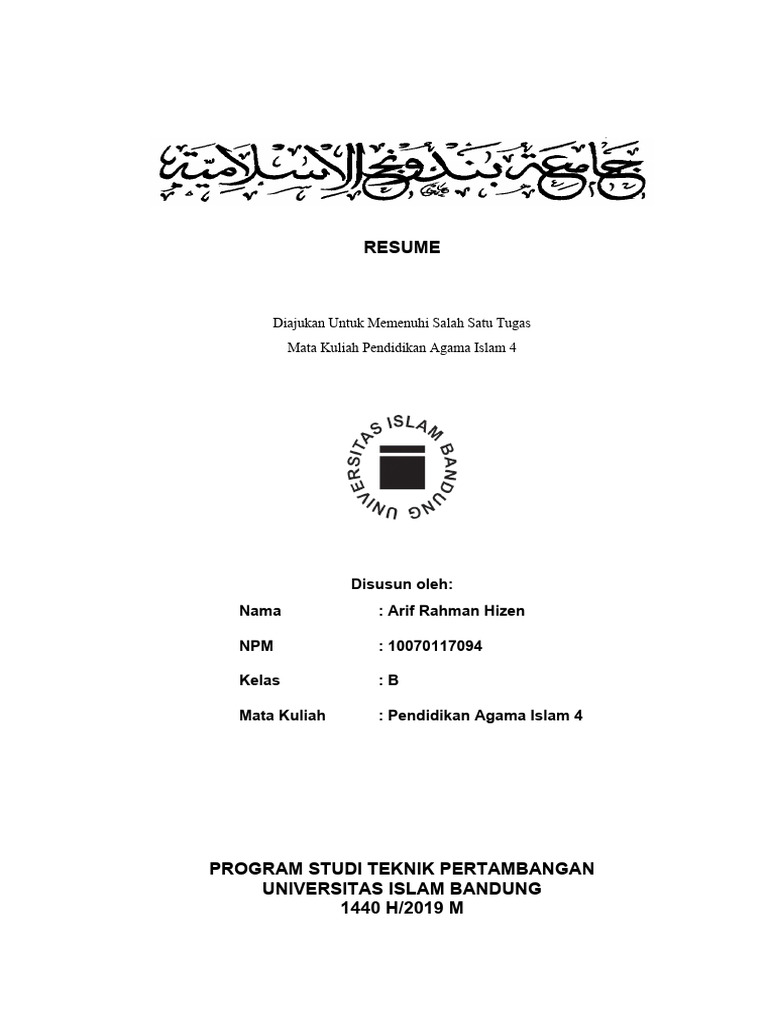 Resume: Diajukan Untuk Memenuhi Salah Satu Tugas Mata Kuliah Pendidikan Agama Islam 4 | PDF ...