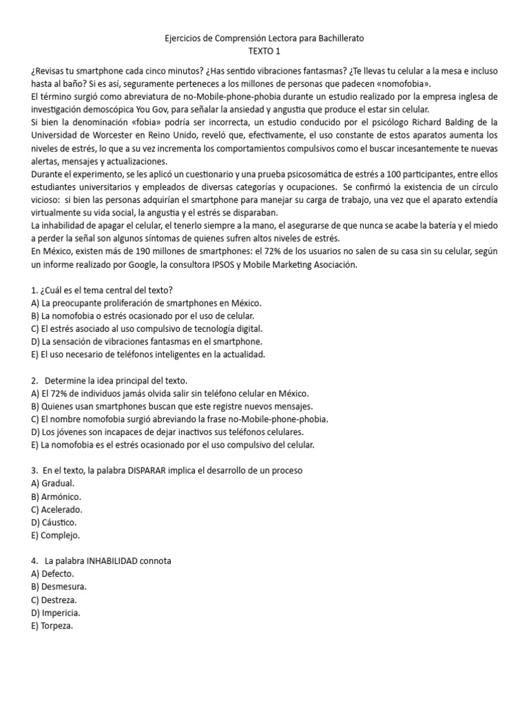 Ejercicios de Comprensión Lectora para Bachillerato | PDF | Leonardo Da Vinci | Pseudociencia