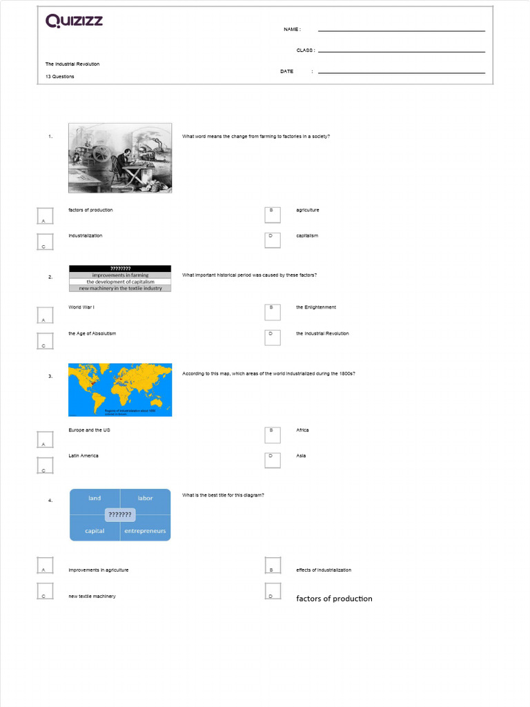 Industrial Revolution Quiz Questions | PDF | Industrial Revolution ...