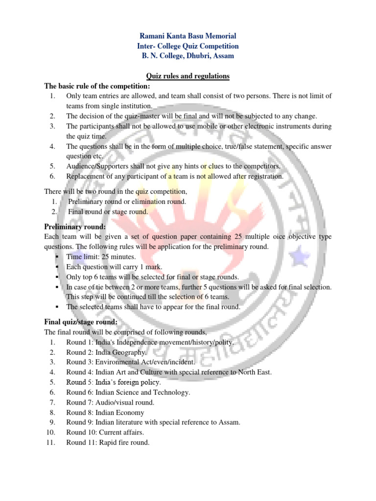 College Quiz Competition Guide | PDF