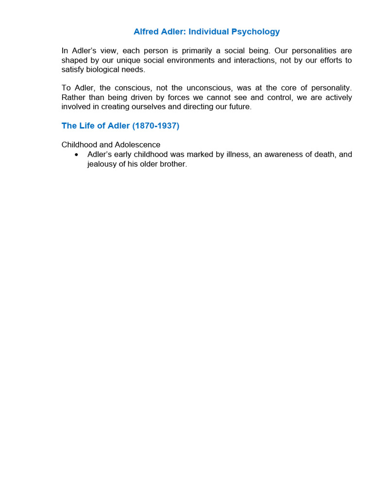 Understanding Adler's Individual Psychology | PDF
