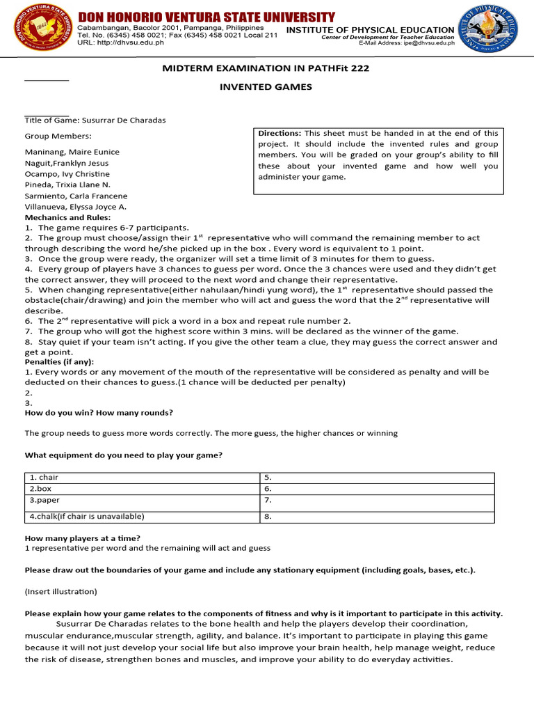PATHfit 222 Invented Game Format | PDF | Physical Fitness | Physical Exercise