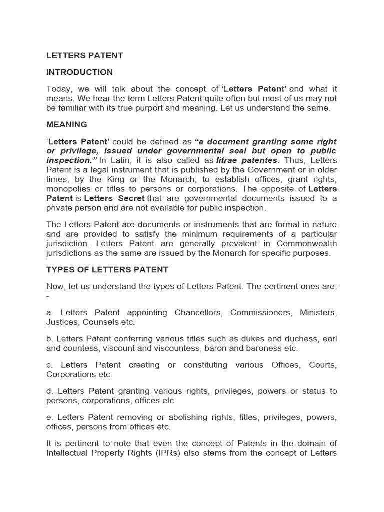 Letters Patent | PDF | Appeal | Letters Patent