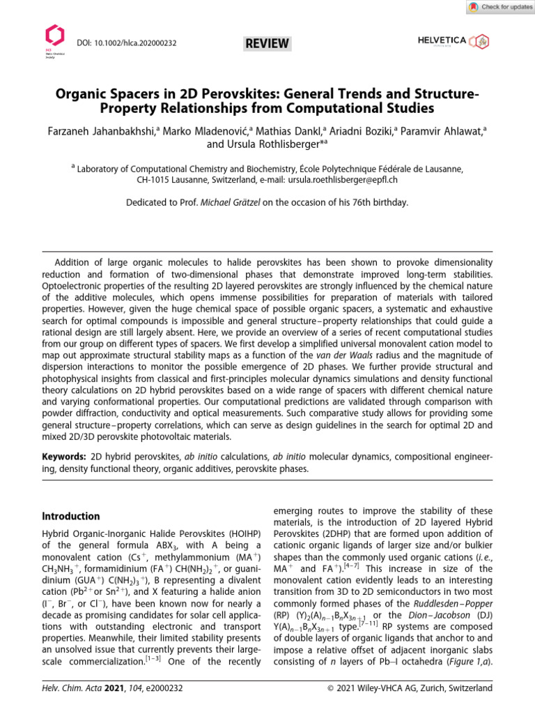 2D Perovskites: Organic Spacers & Properties | PDF | Density Functional ...