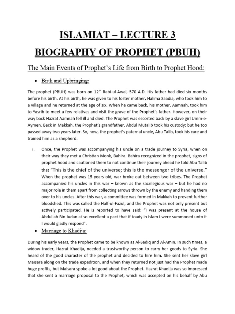 Biography of Prophet Muhammad (PBUH) | PDF | Muhammad | Medina