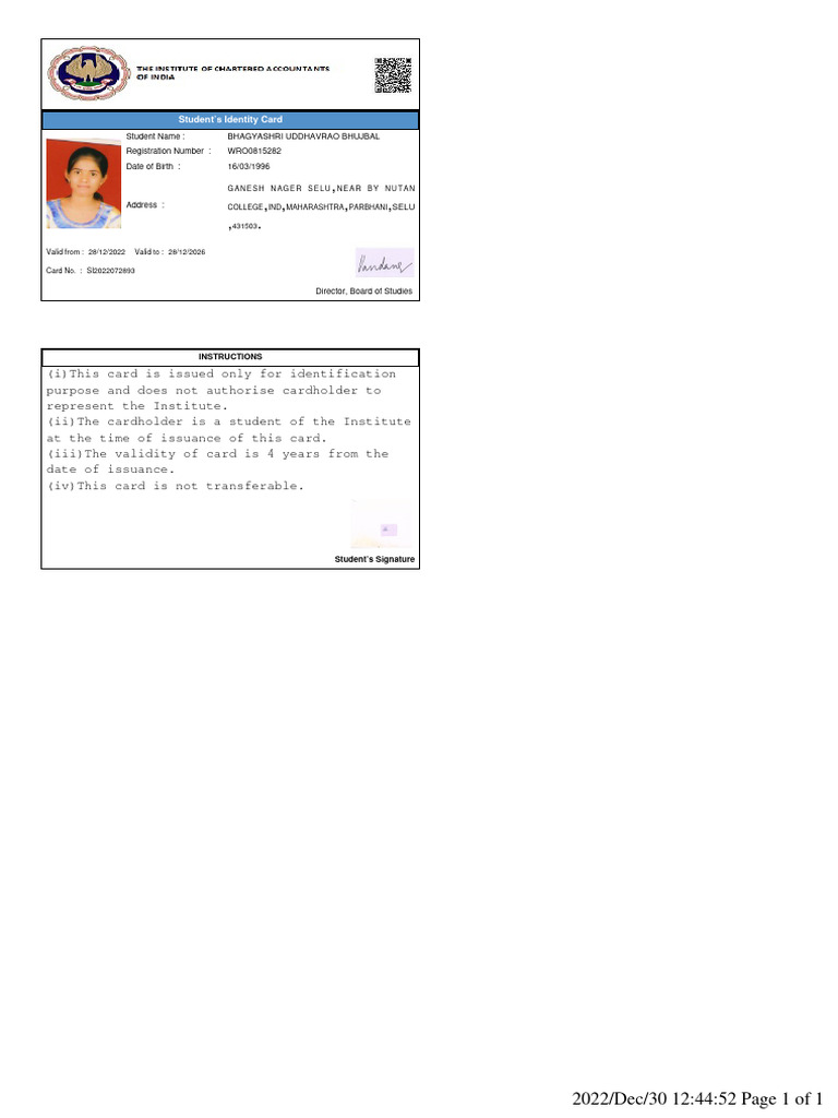 ICAI Id Card | PDF