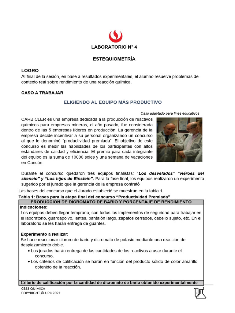 CE83 Lab04 TP Estequiometría | PDF | Química