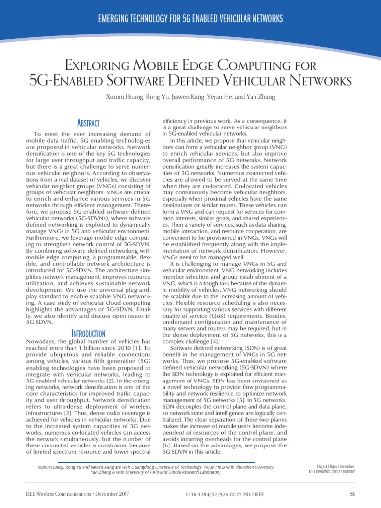 Exploring Mobile Edge Computing For 5G-Enabled Software Defined Vehicular Networks | PDF ...