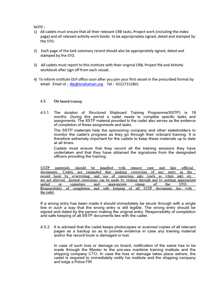 SSTP Guidelines for Deck Cadets | PDF | Ships | Oil Tanker