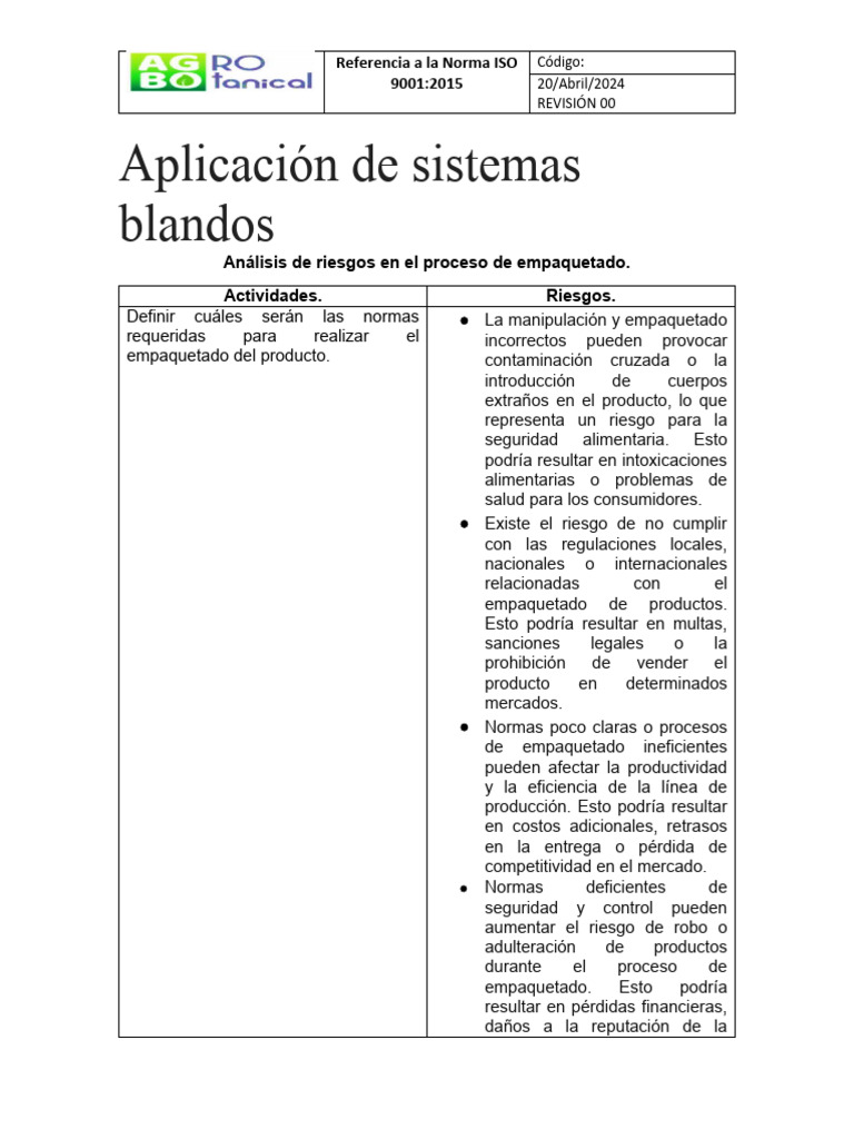 Analisis De Riesgos Empaquetado Pdf Mercado Economía