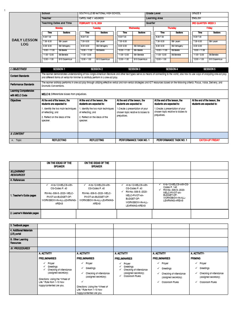 Week 3 - 3RD Quarter - DLL - English 9 - Sy - 2023 - 2024 | Download ...