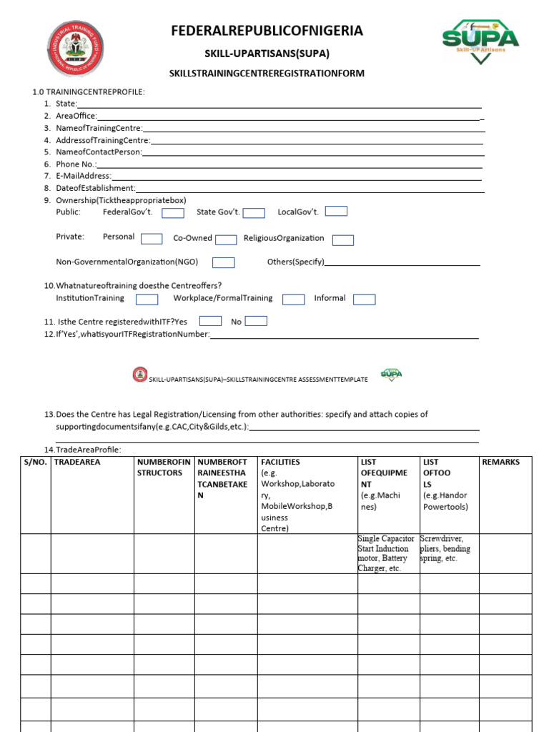 SUPA Training Centres Registration Form | PDF | Electrical Components | Manufactured Goods