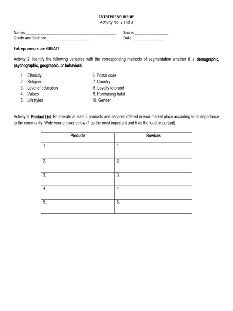 Entrepreneurship-Activity-2-3-and-Acitivity-4 | PDF | Market ...