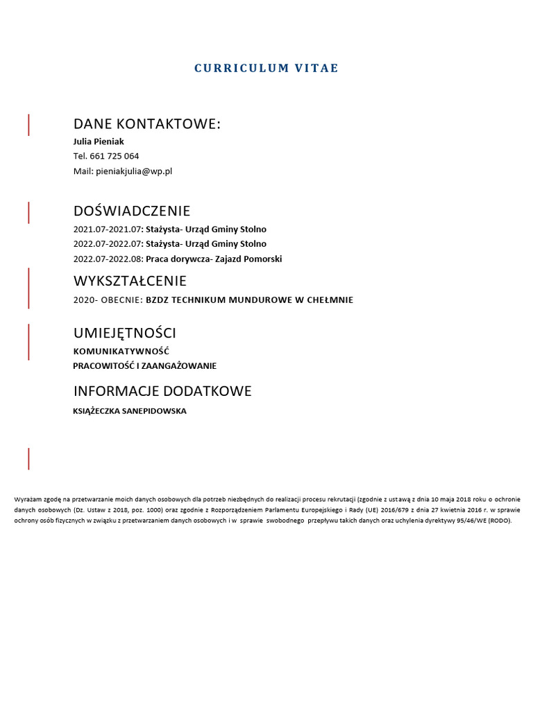CV Julia Pieniak | PDF