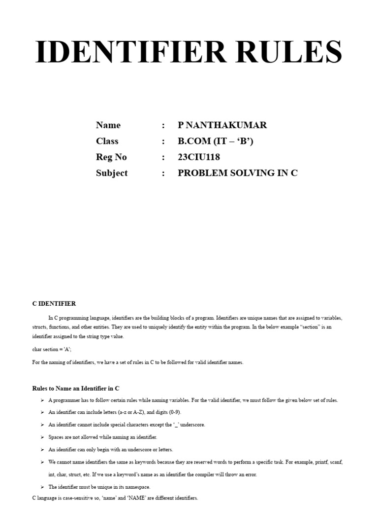 NANDHA C++ Identifiers | Download Free PDF | Identifier | Reserved Word