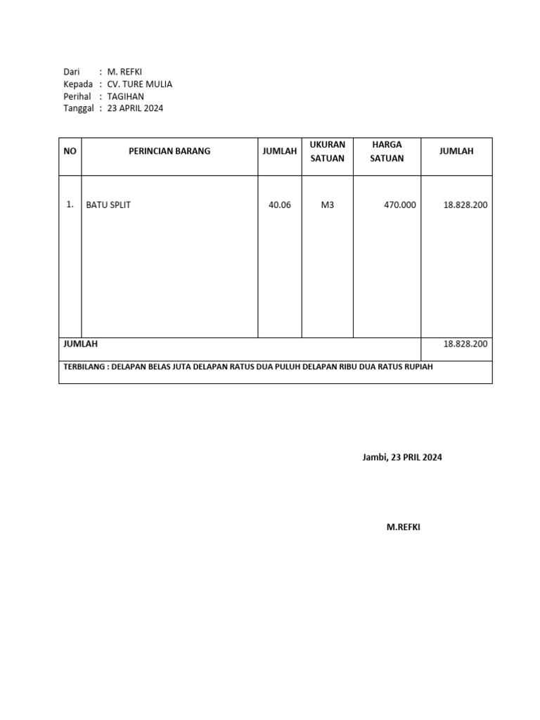Contoh Invoice dan Tagihan Barang | PDF