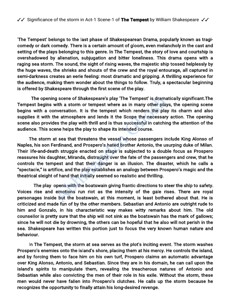 Significance of the storm in Act-1 Scene-1 of The Tempes Project Work | PDF | The Tempest