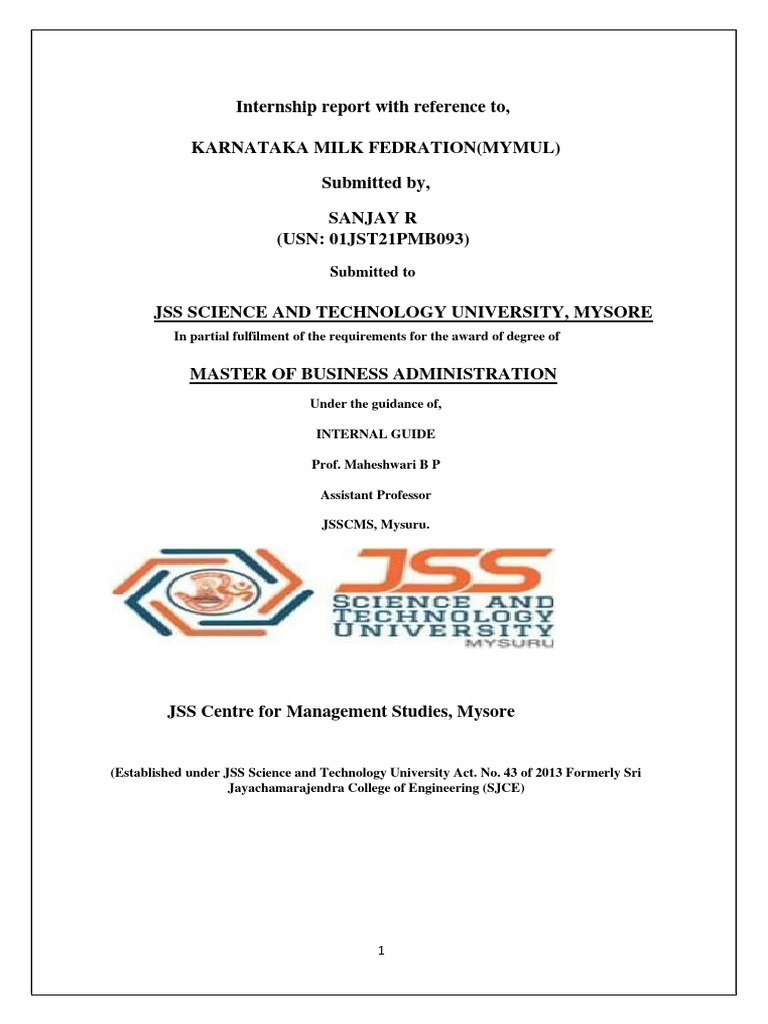 Sanjay Internship Report | PDF | Strategic Management | Dairy