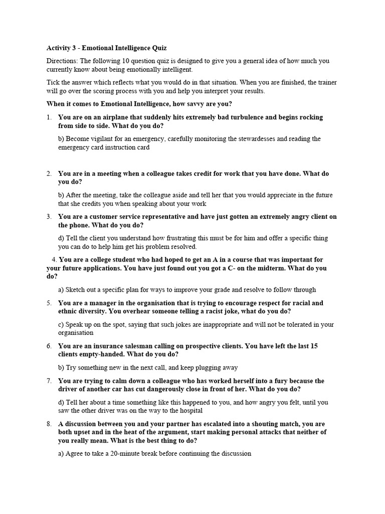 Activity 3 Emotional Intelligence Quiz | PDF | Business | Self-Improvement
