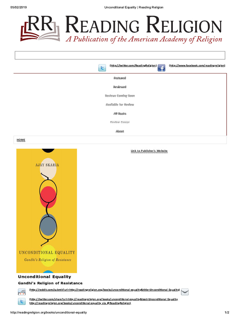 Review Unconditional Equality Ajay Skaria Reading Religion October 2018 ...