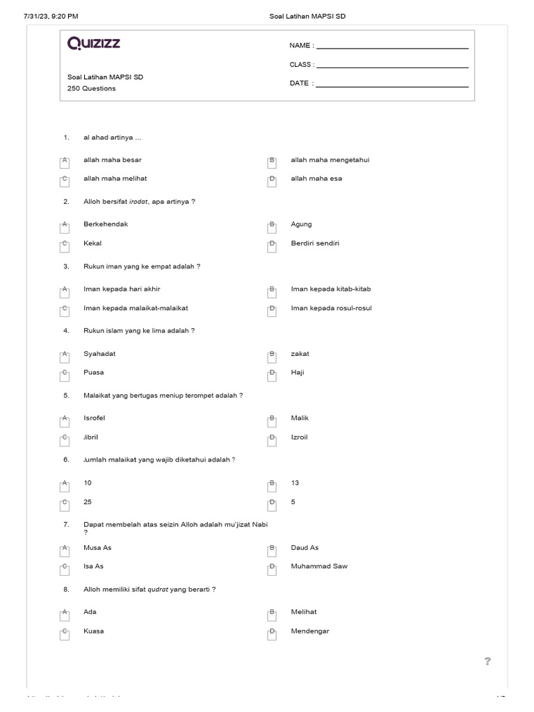 Soal Latihan MAPSI SD | PDF