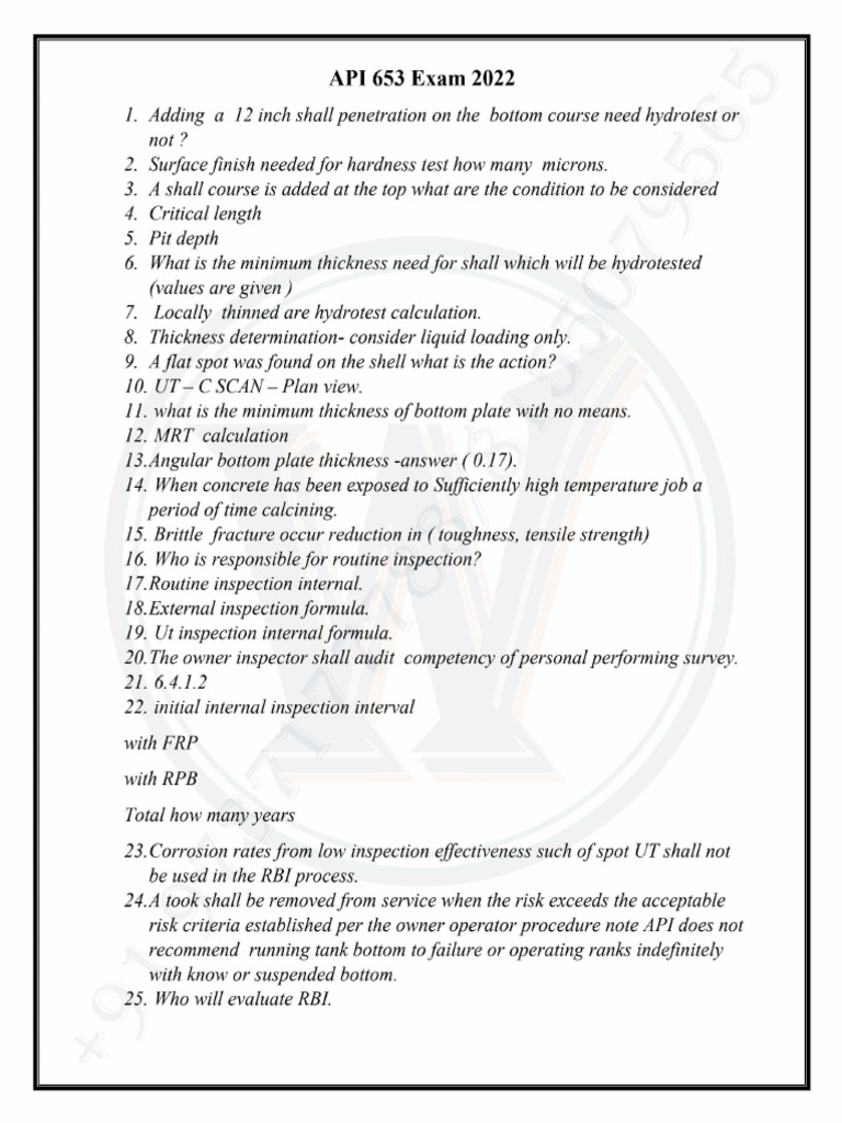 API 653 Exam 2022 | PDF